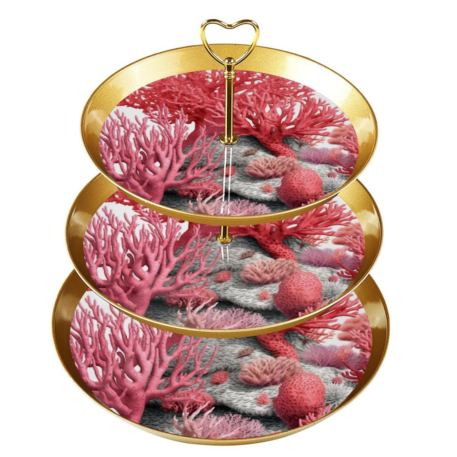 Coral Plastic Disc and Iron Pillar Dessert Table Jewelry Holder Stand ...