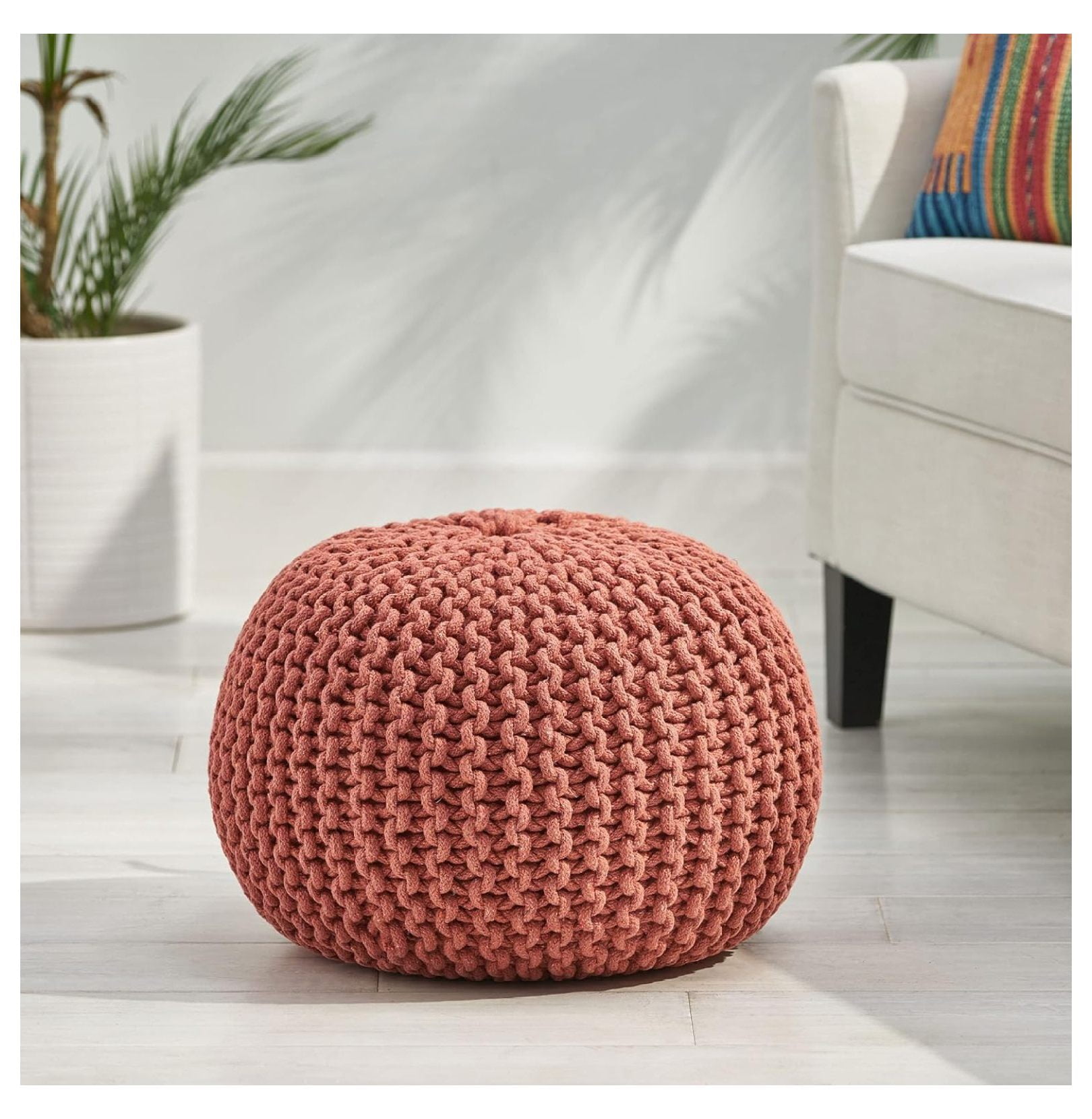 Coral Pouf, Modern Cotton Floor Cushion - Poona Handcrafted Knit Pouf ...