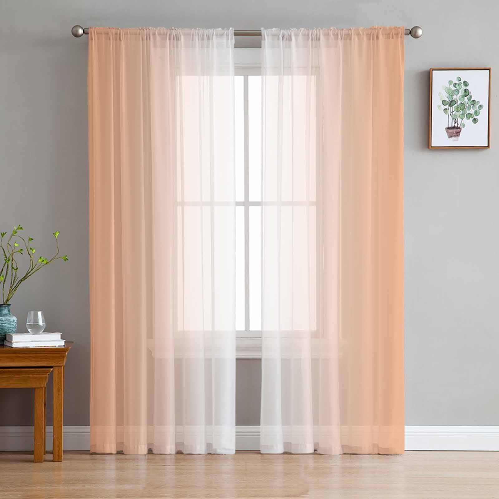 Coral Powder Gradient White Sheer Curtain Living Room Drapes Home ...