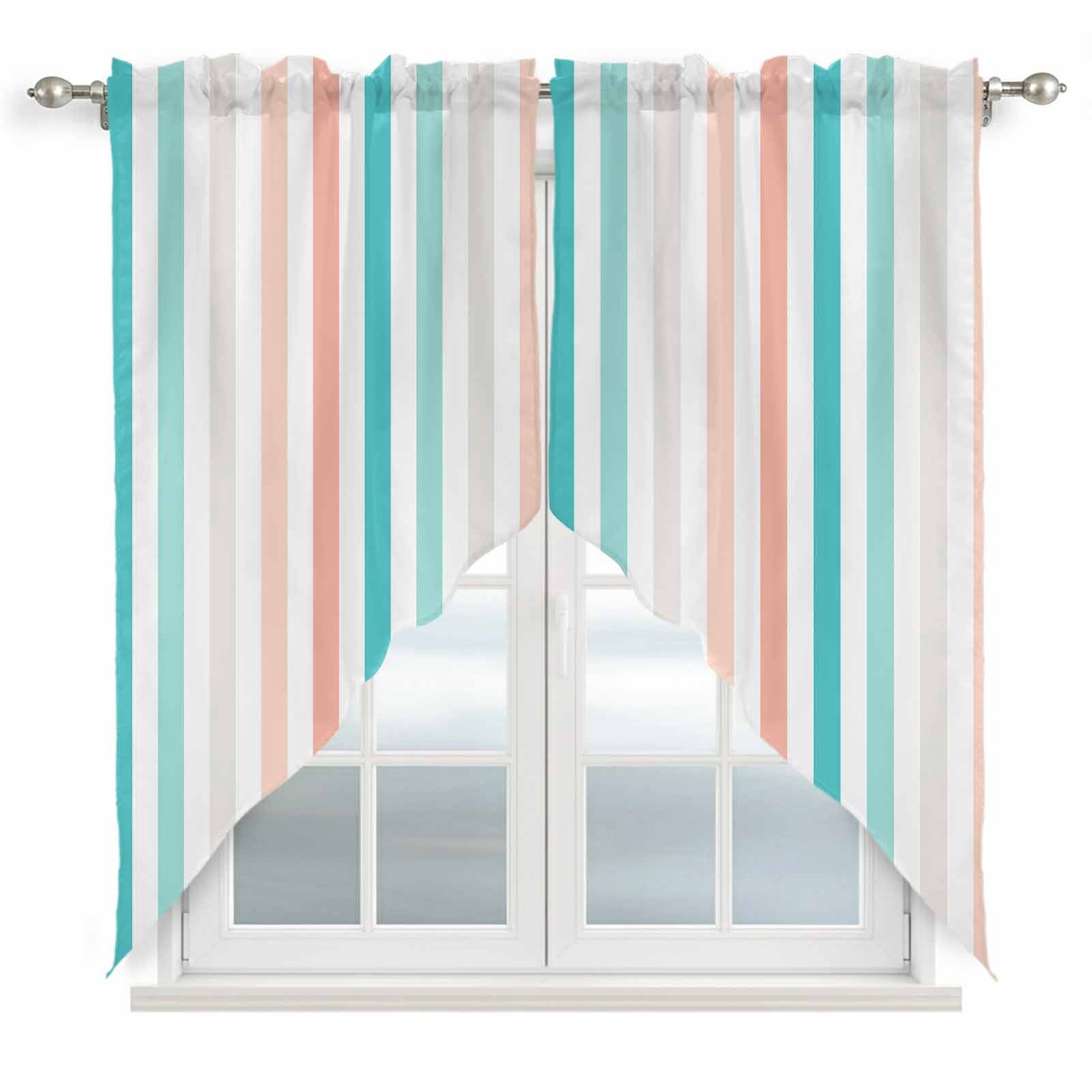 Coral Red Aqua Stripes Swag Curtain Valance for Window 2 Panels ...