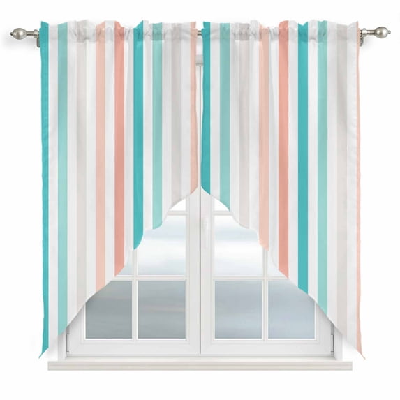 Coral Red Aqua Stripes Swag Curtain Valance for Window 2 Panels ...