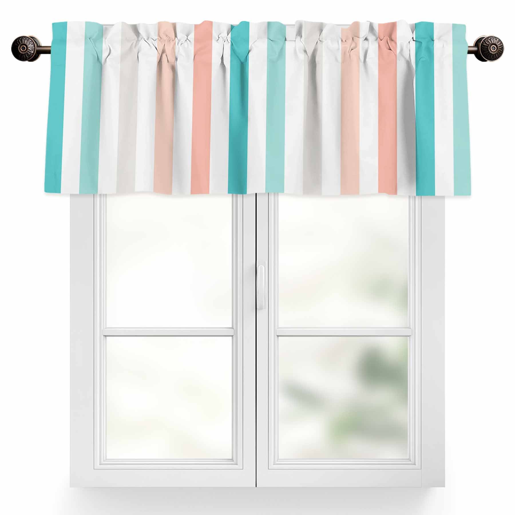 Coral Red Aqua Stripes Valances for Windows, 42 x 18in, Minimalist ...