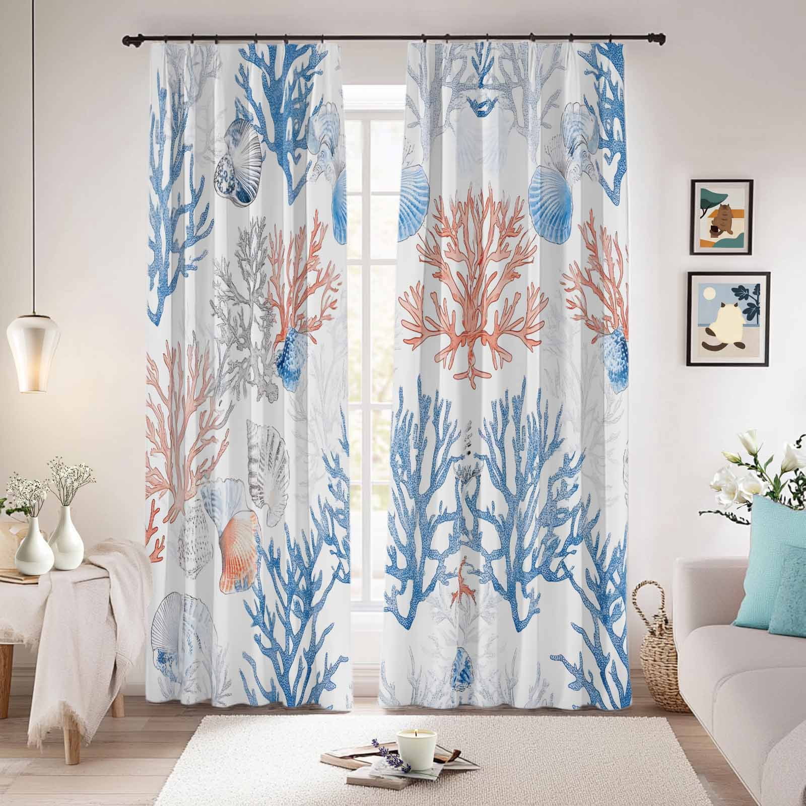 Coral Red Blue Grey Blackout Curtains for Bedroom/Living Room, Pinch ...