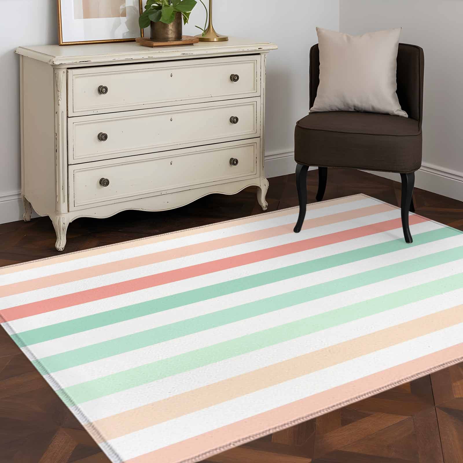 Coral Red Cyan Gradient Striped 4x6 Rug for Dining Table for 4 People ...