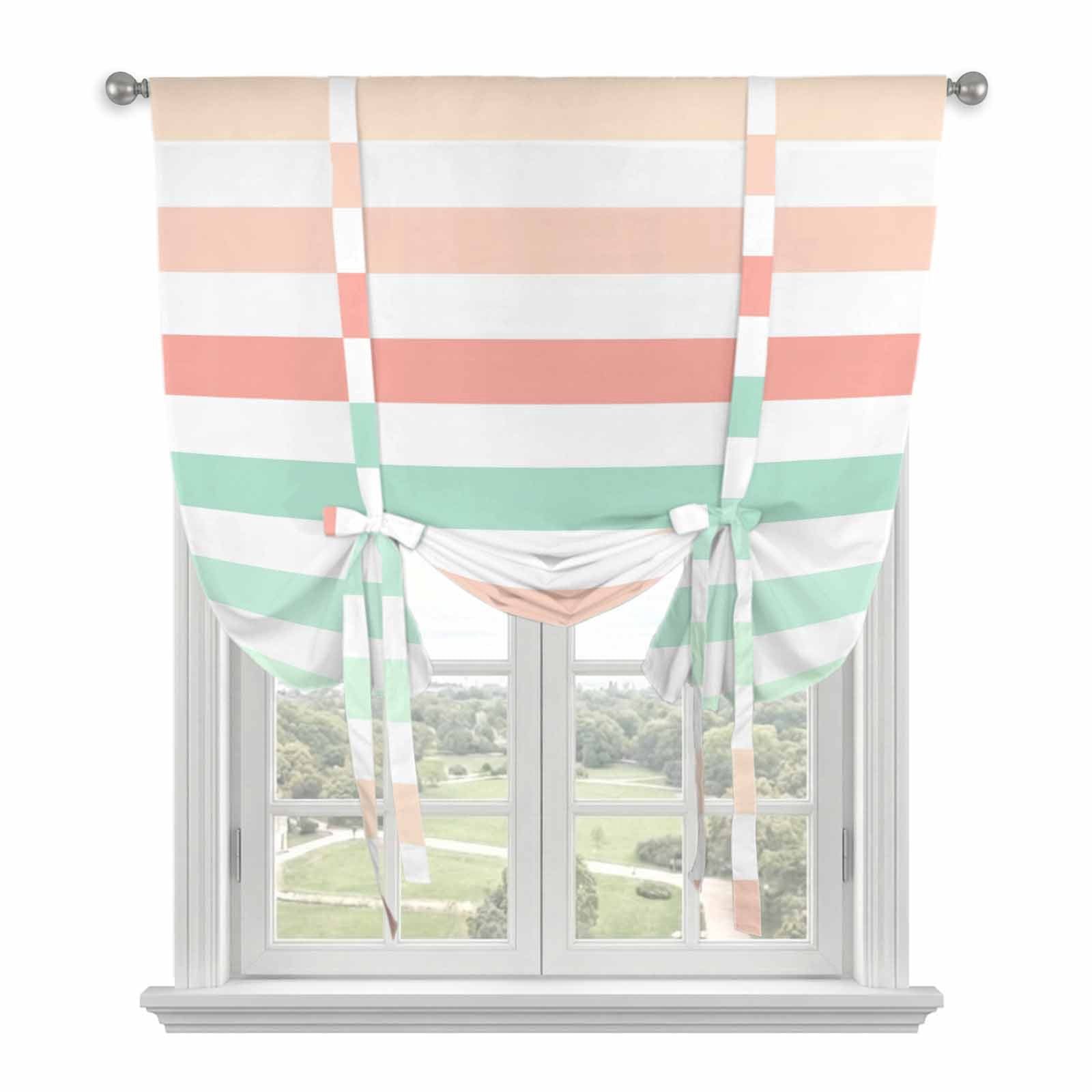 Coral Red Cyan Gradient Striped Tie Up Curtain for Window, Modern ...