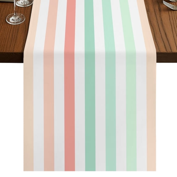 Coral Red Cyan Stripes Table Runner 48 Inches Long, Minimalist Abstract ...