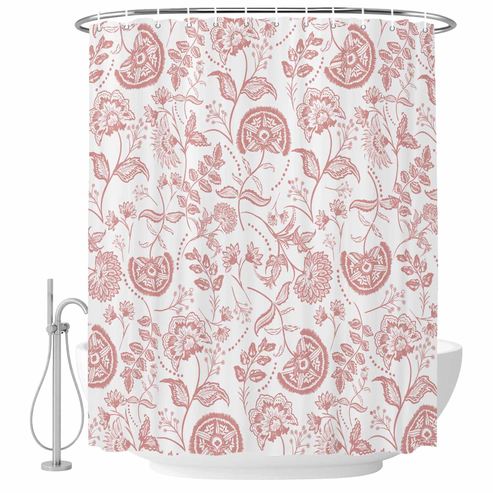 Coral Red Farmhouse Shower Curtain - Water Repellent Fabric Shower ...