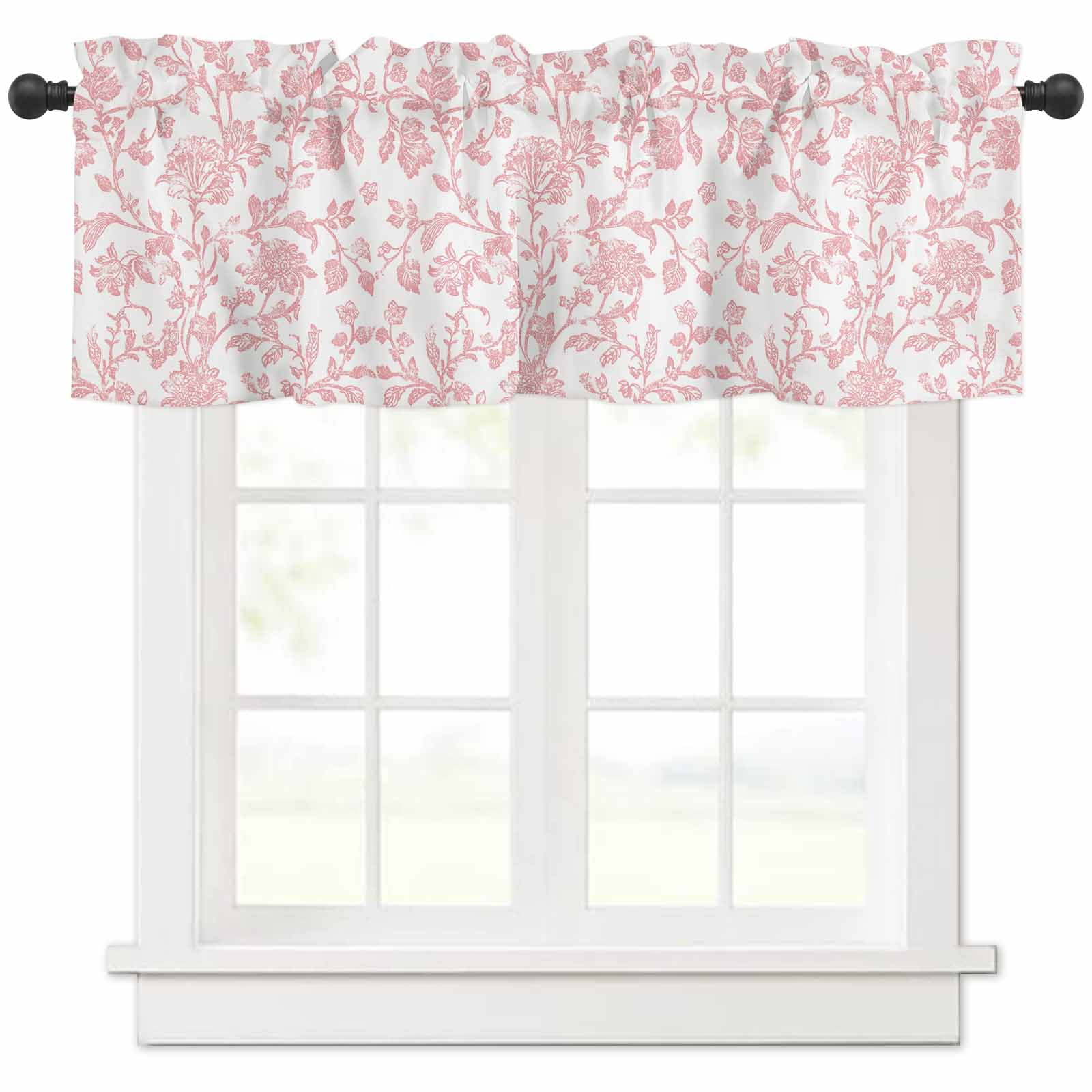 Coral Red Flower Valances for Windows Farmhouse Kitchen Curtains ...