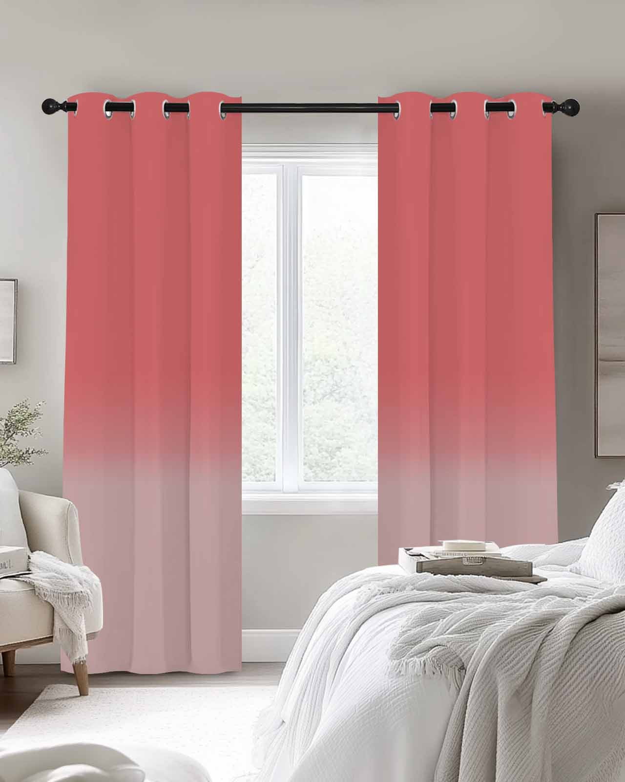 Coral Red Gradient Blackout Curtains 2 Panels, Simple Color Gradient ...
