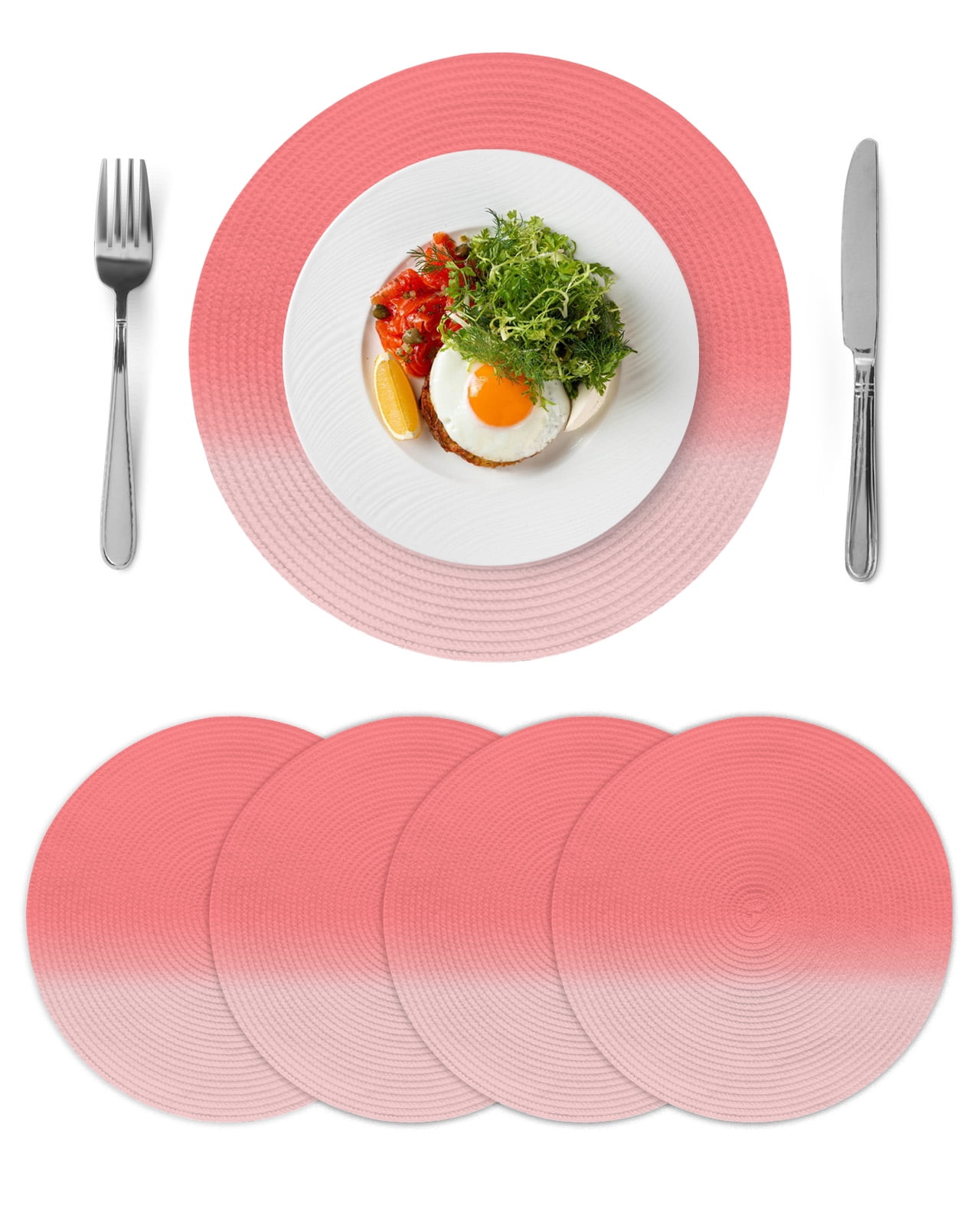 Coral Red Gradient Round Table Placemats set of 4, Abstract Coastal ...