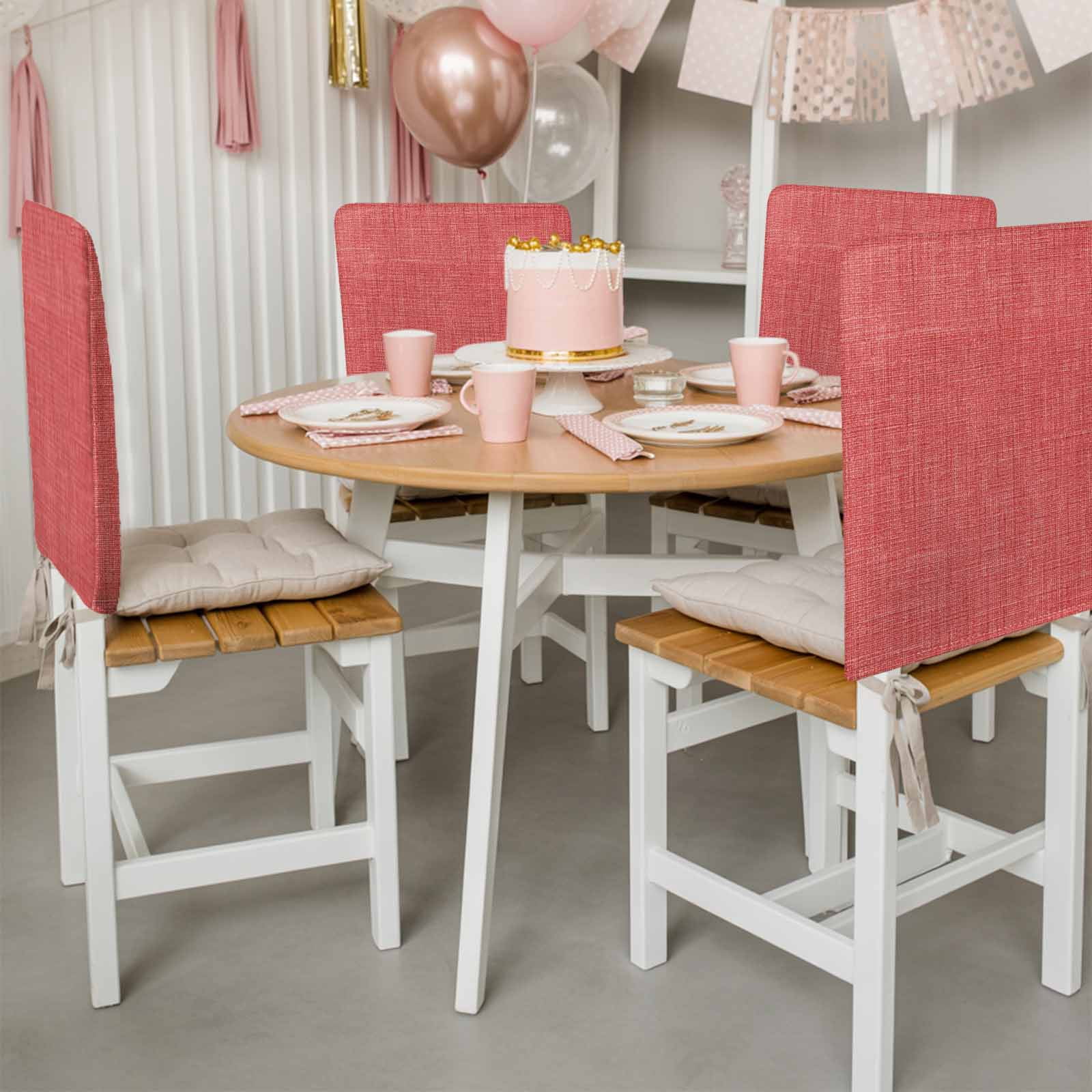 Coral Red Linen Dining Chair Back Cover Only, Farmhouse Pure Color ...