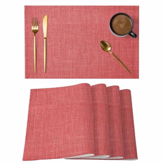 Coral Red Linen Placemats Set of 6, Farmhouse Pure Color Country ...
