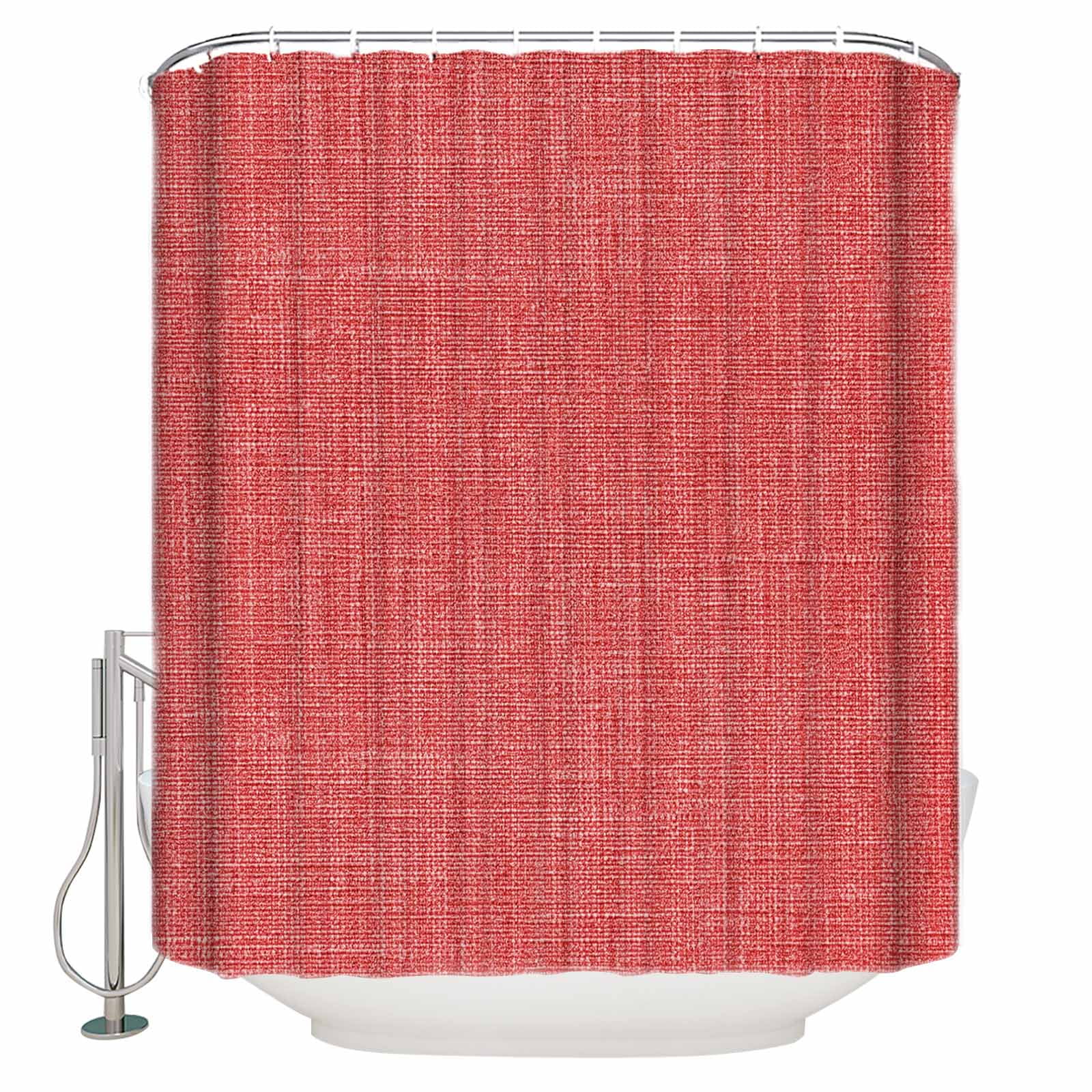 Coral Red Linen Shower Curtain Set ，Waterproof Fabric Shower Curtains ...