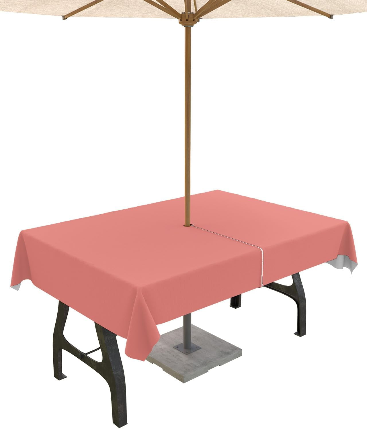 Coral Red Outdoor Tablecloth with Umbrella Hole and Zipper, Solid Color ...