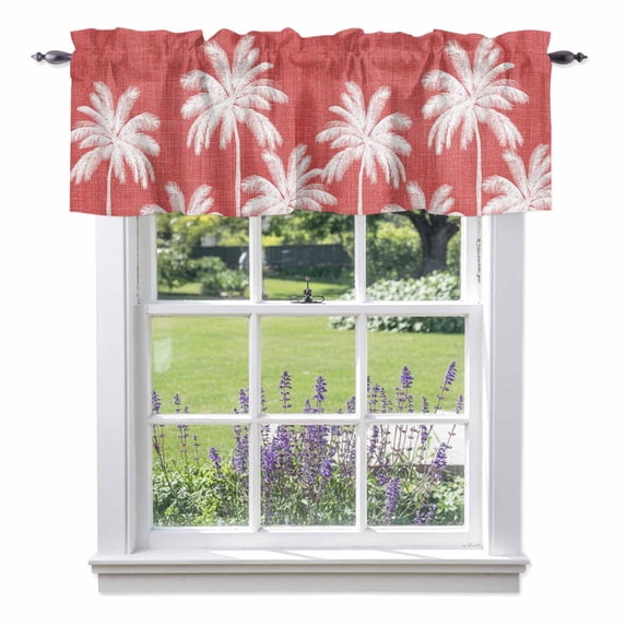 Coral Red Palm Trees Valances for Windows, Summer Beach Tropical ...