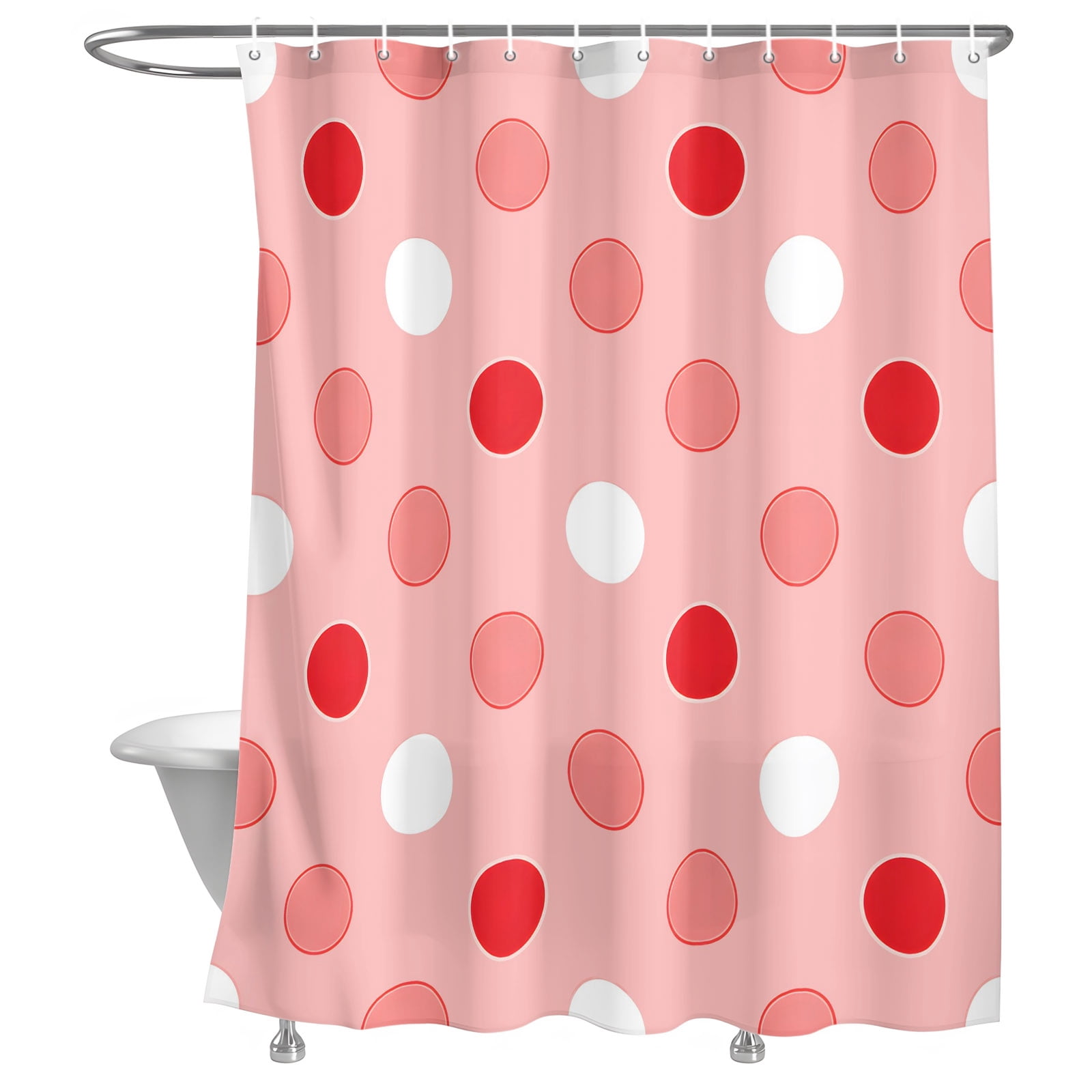 Coral Red Polka Dots Shower Curtain, Modern Minimalist Geometric ...