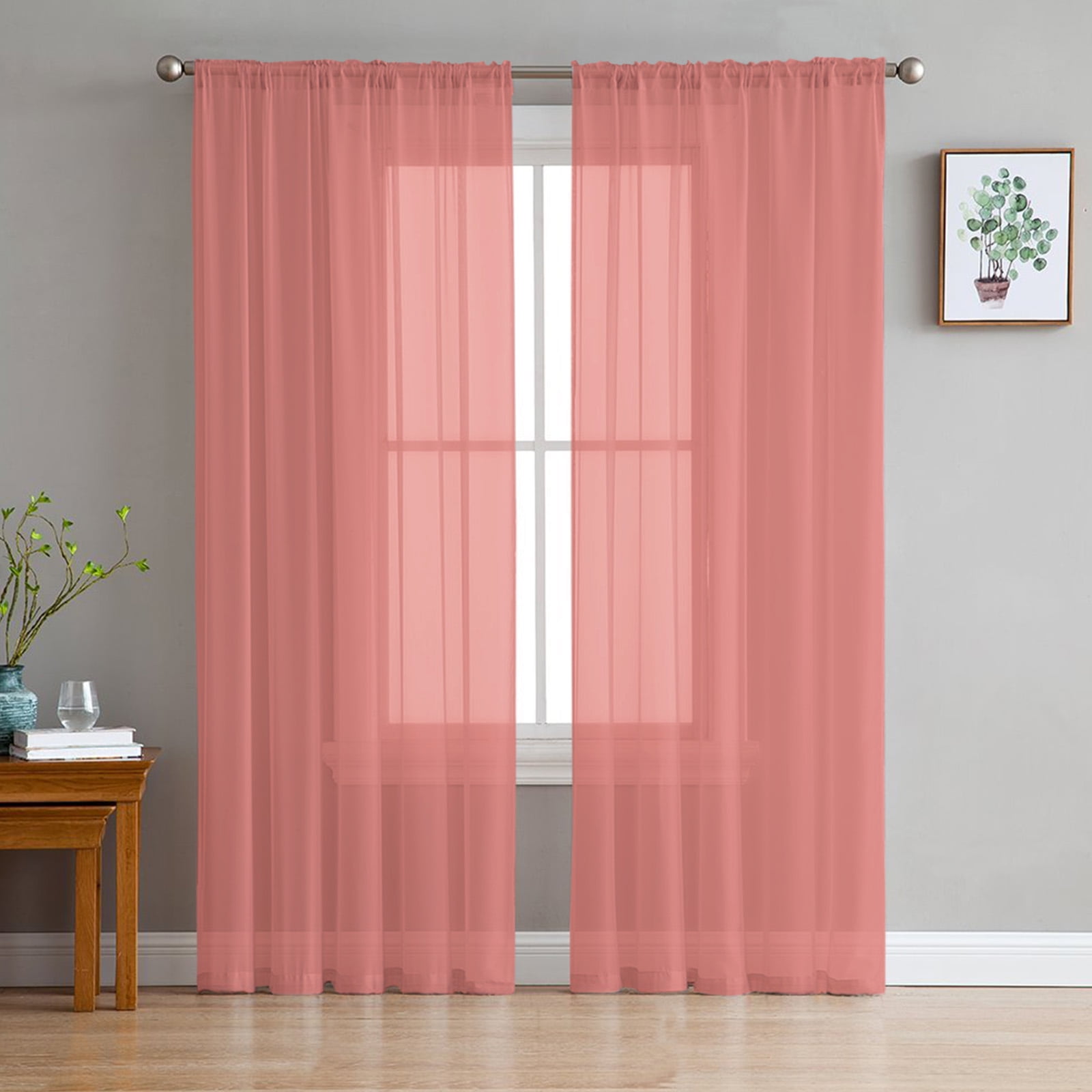 Coral Red Sheer Curtains 72 Inches Long 2 Panels Set, Window Sheer ...