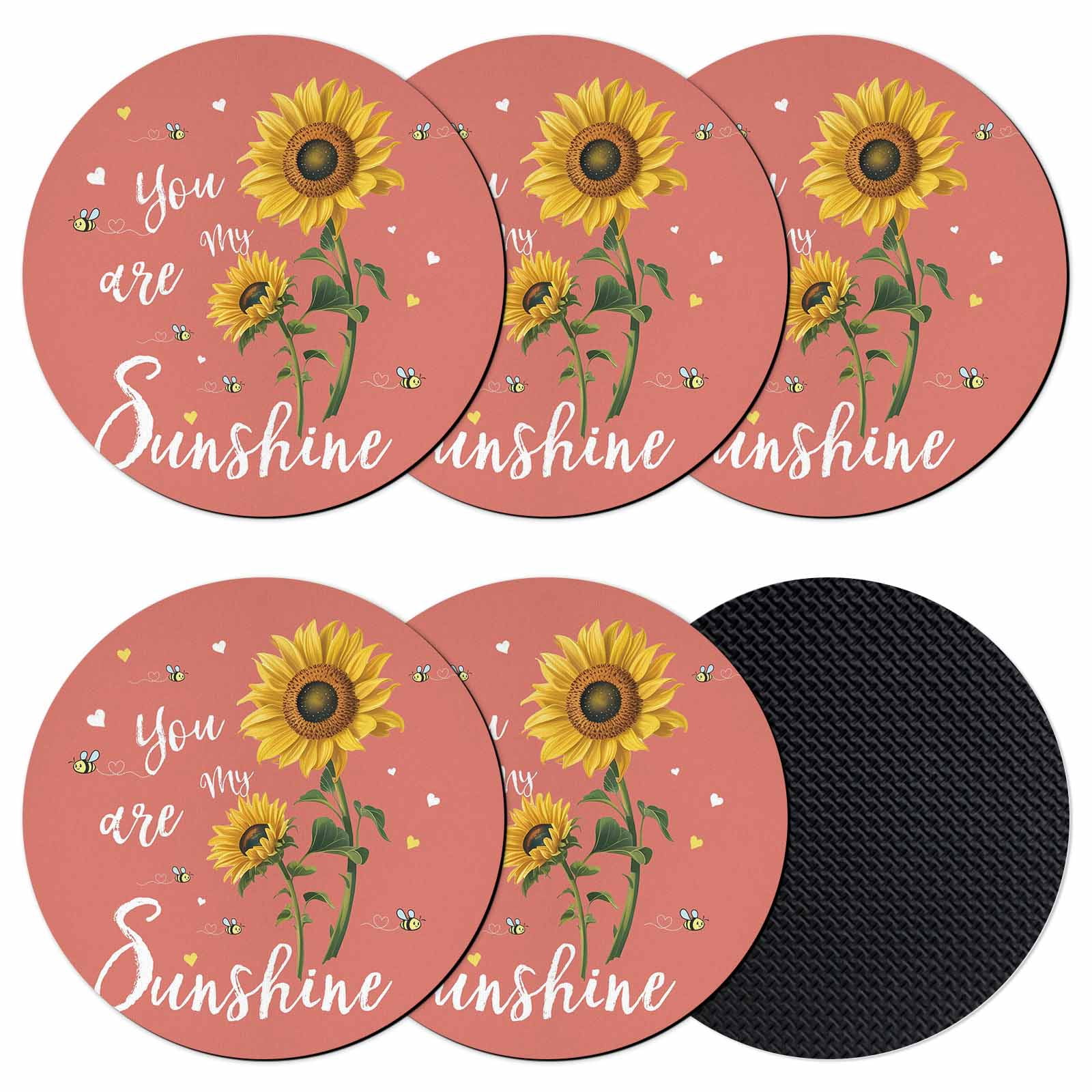 Coral Red Sunshine Sunflower Coasters Set of 6, Absorbent Coasters for ...