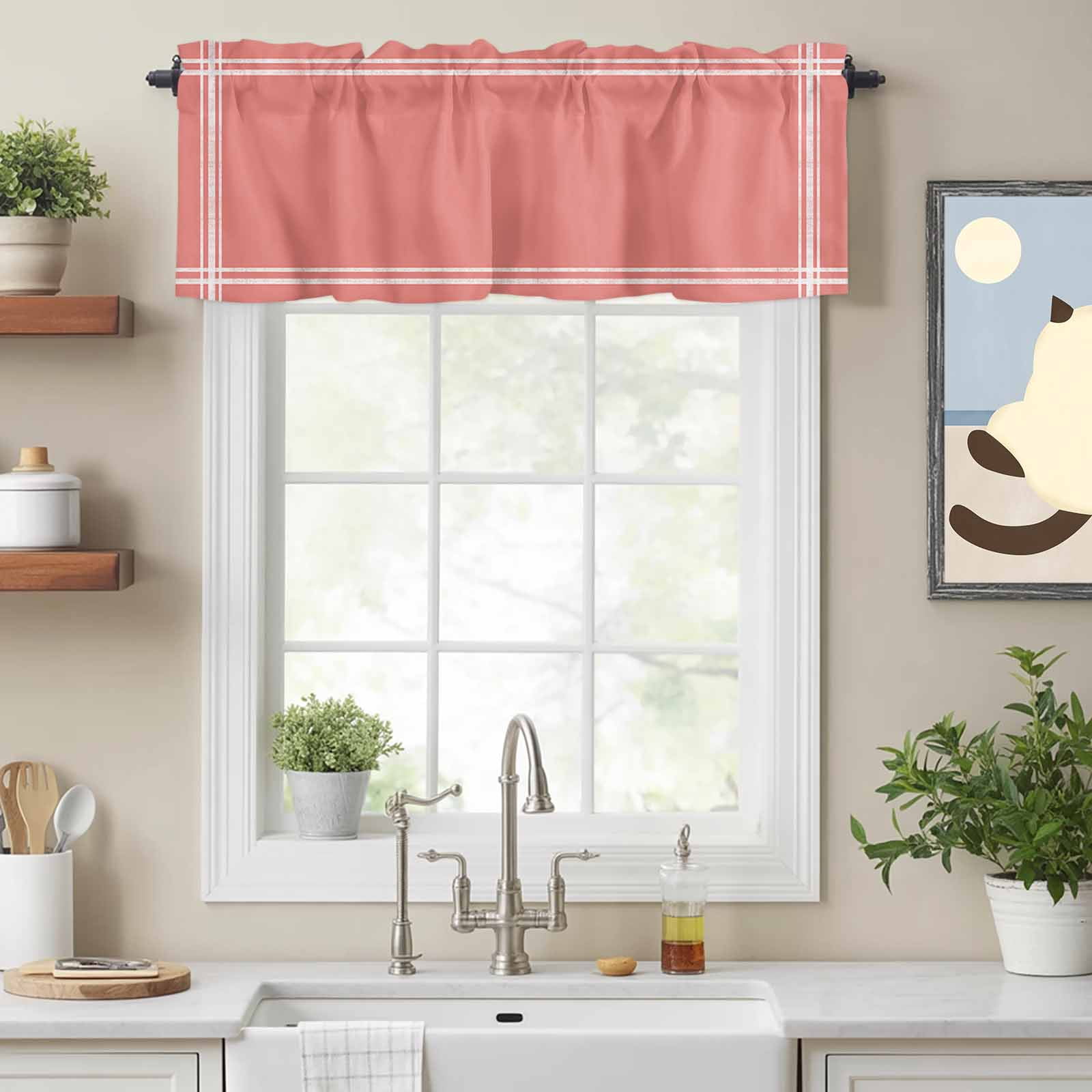 Coral Red Valances for Windows,Rod Pocket Valance for Kitchen Bedroom ...