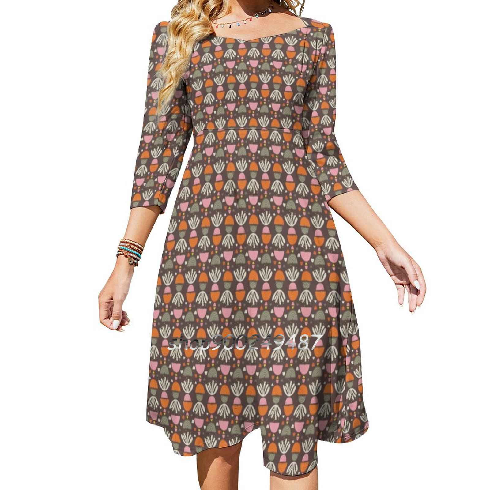 Coral Reef By Hollyce Jeffriess Flare Dress Square Neck Dress Elegant Female Fashion Printed ...
