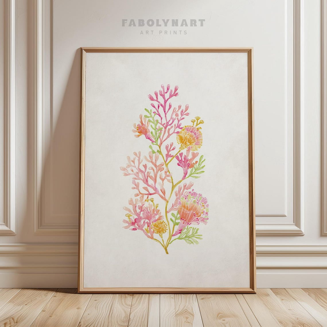 Coral Reef Coastal Botanical Pink Seaweed Ocean Decor Beach House ...