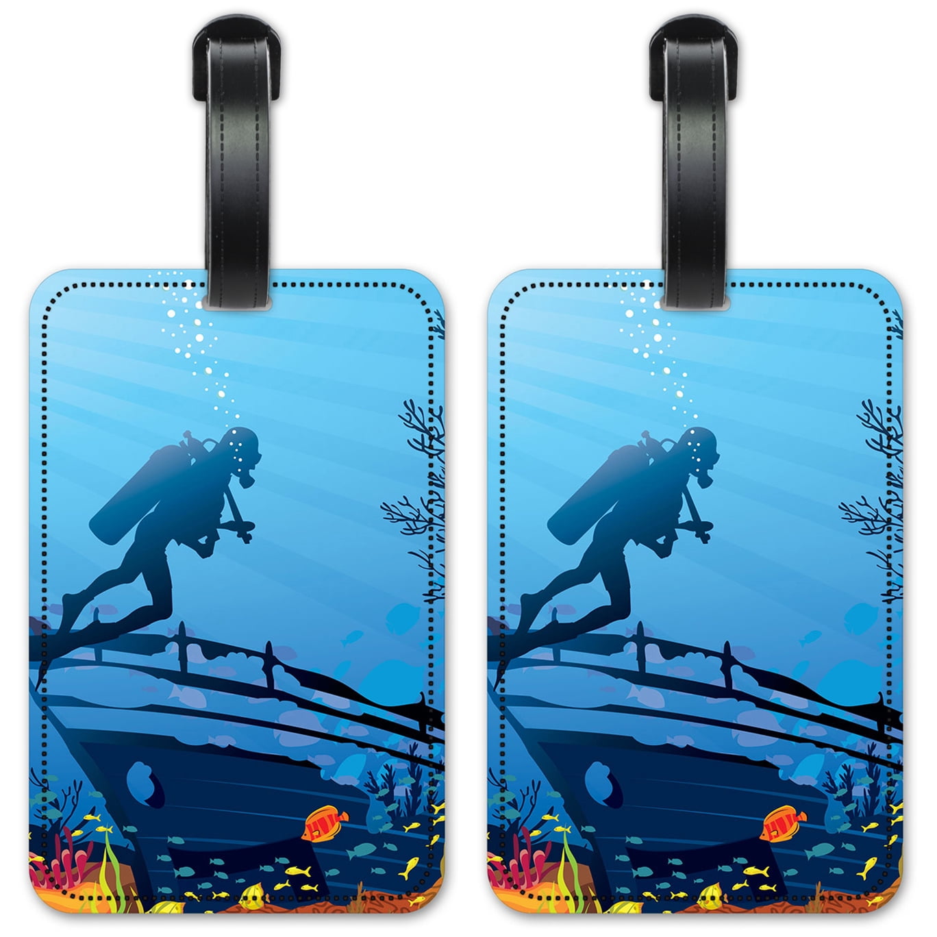 Coral Reef & Diver - Luggage ID Tags / Suitcase Identification Cards ...