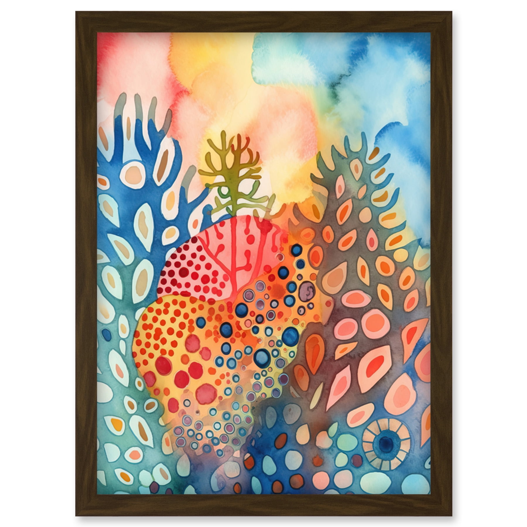 Coral Reef Folk Art Watercolour Painting Artwork Framed Wall Art Print ...