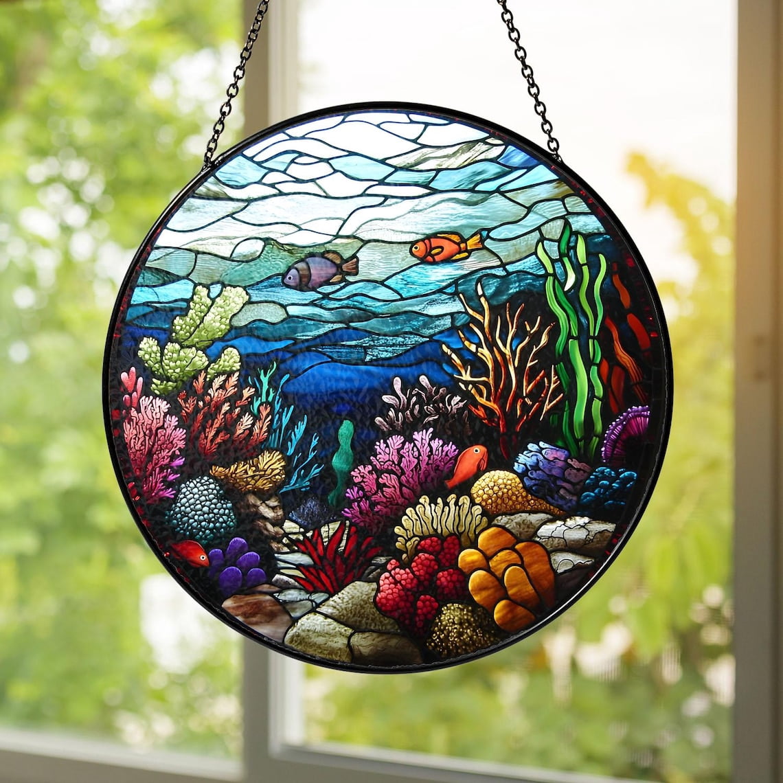Coral Reef Glass Suncatcher, Tropical Ocean Window Art, 3.5 in ...