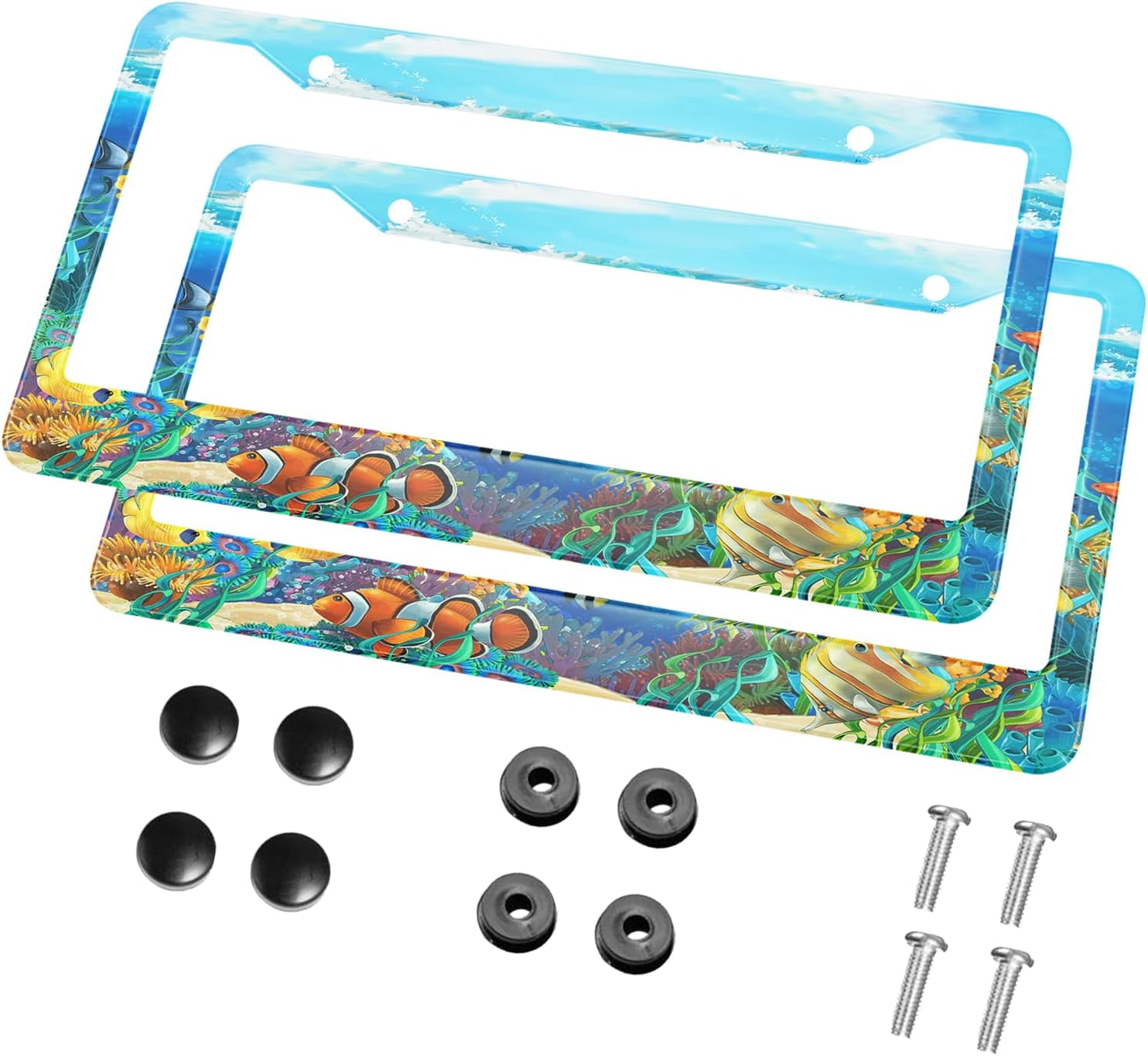 The Coral Reef License Plate Frame Black 2 Pcs Ocean Animal Fish Beach ...