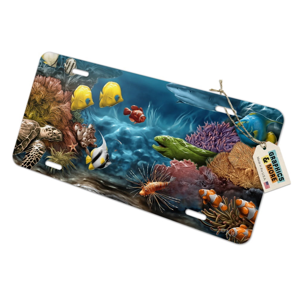 Coral Reef Ocean Scene Dolphin Turtle Shark Stingray Fish Novelty Metal ...