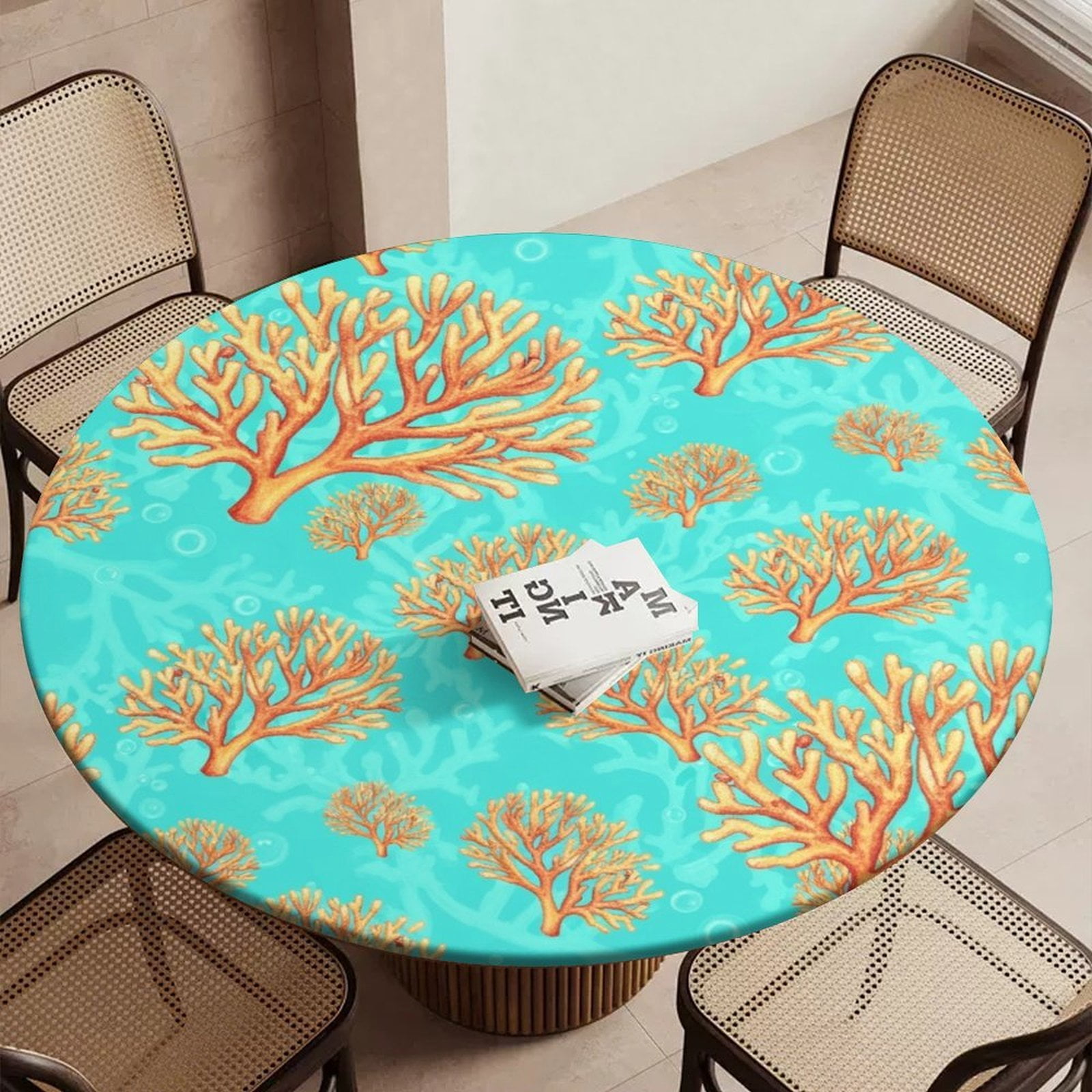 Coral Reef Pattern Print Round Table Cover Kitchen Printed Waterproof ...