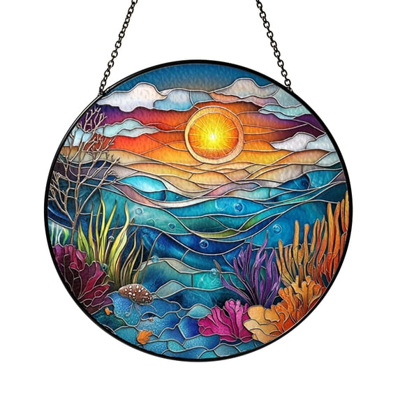 Coral Reef Sunset Stained Glass Style Window Decor – Vibrant Ocean Art ...