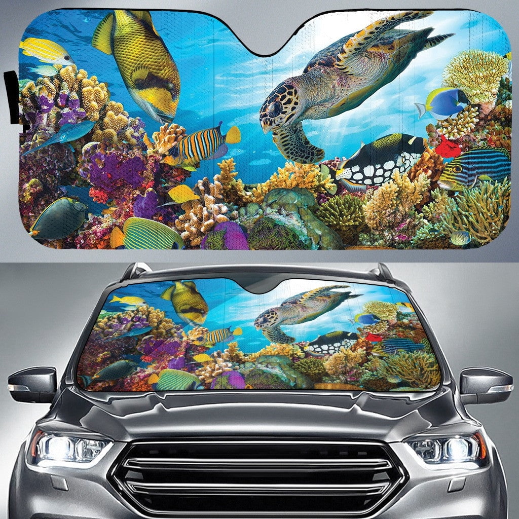 Coral Reef Underwater Life Printed Car Sun Shade Cover Auto Windshield ...