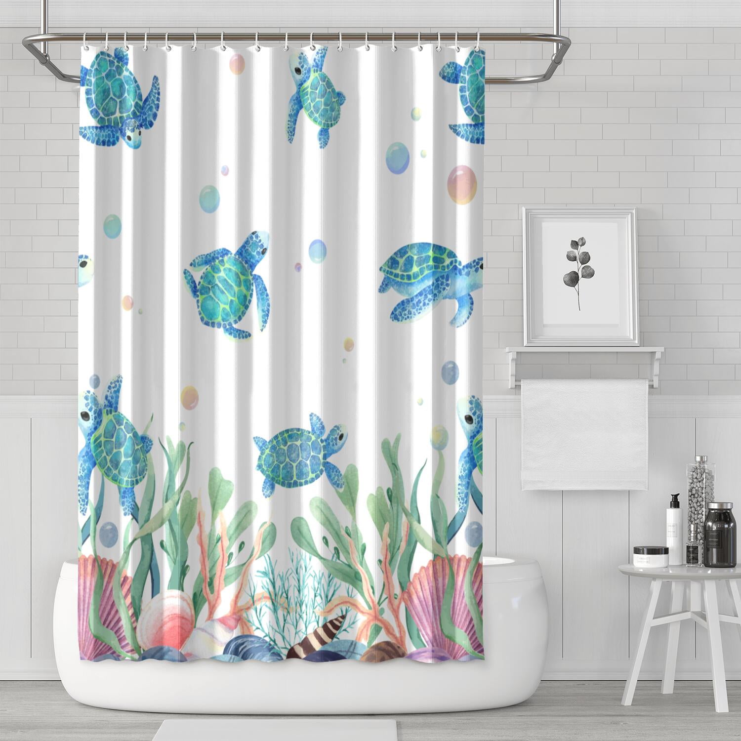 Coral Reef and Turtle Shower Curtain 72x72in for Tropical Ocean ...