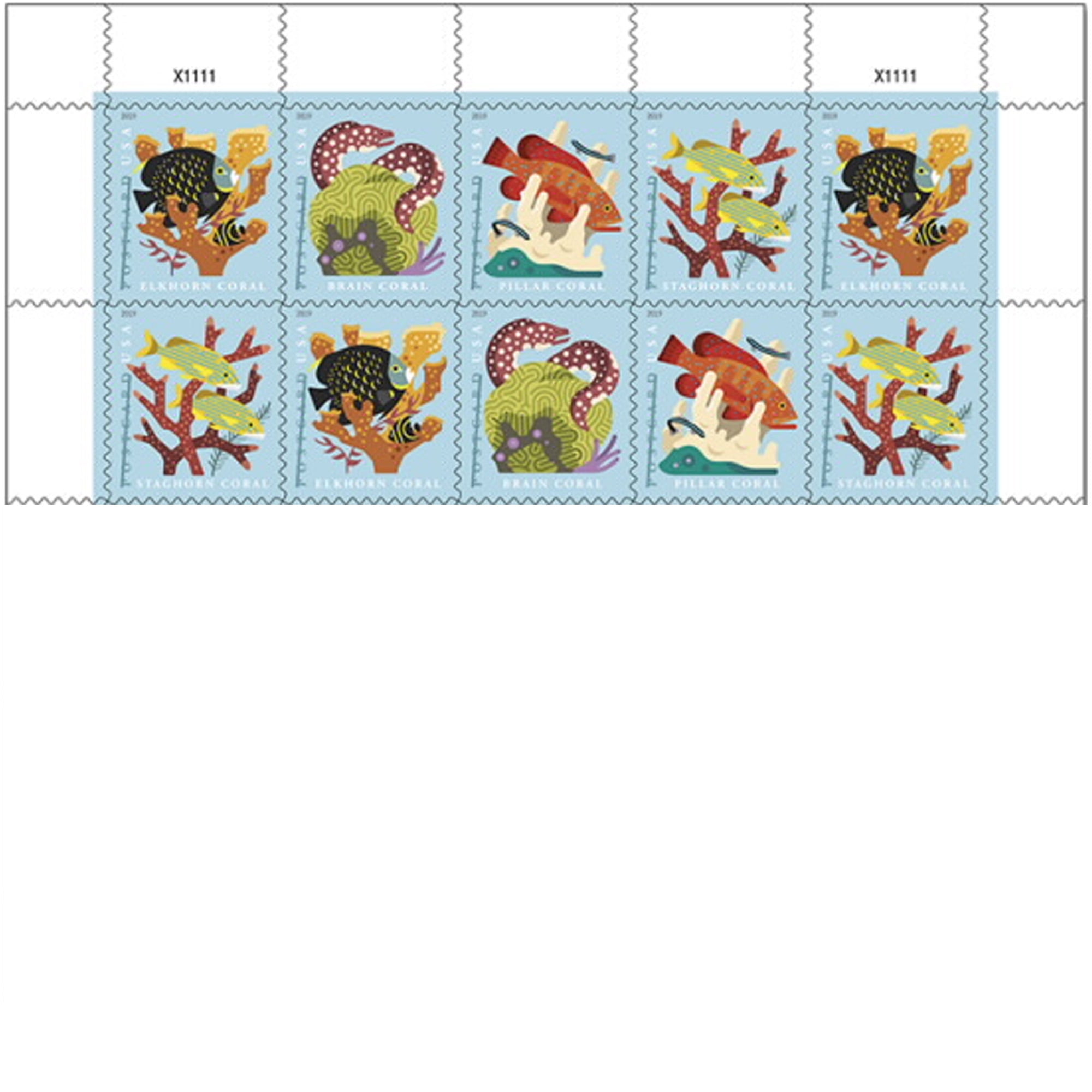 USPS Coral Reefs Postcard Rate Forever Stamps, 10 Self-Adhesive Stamps ...