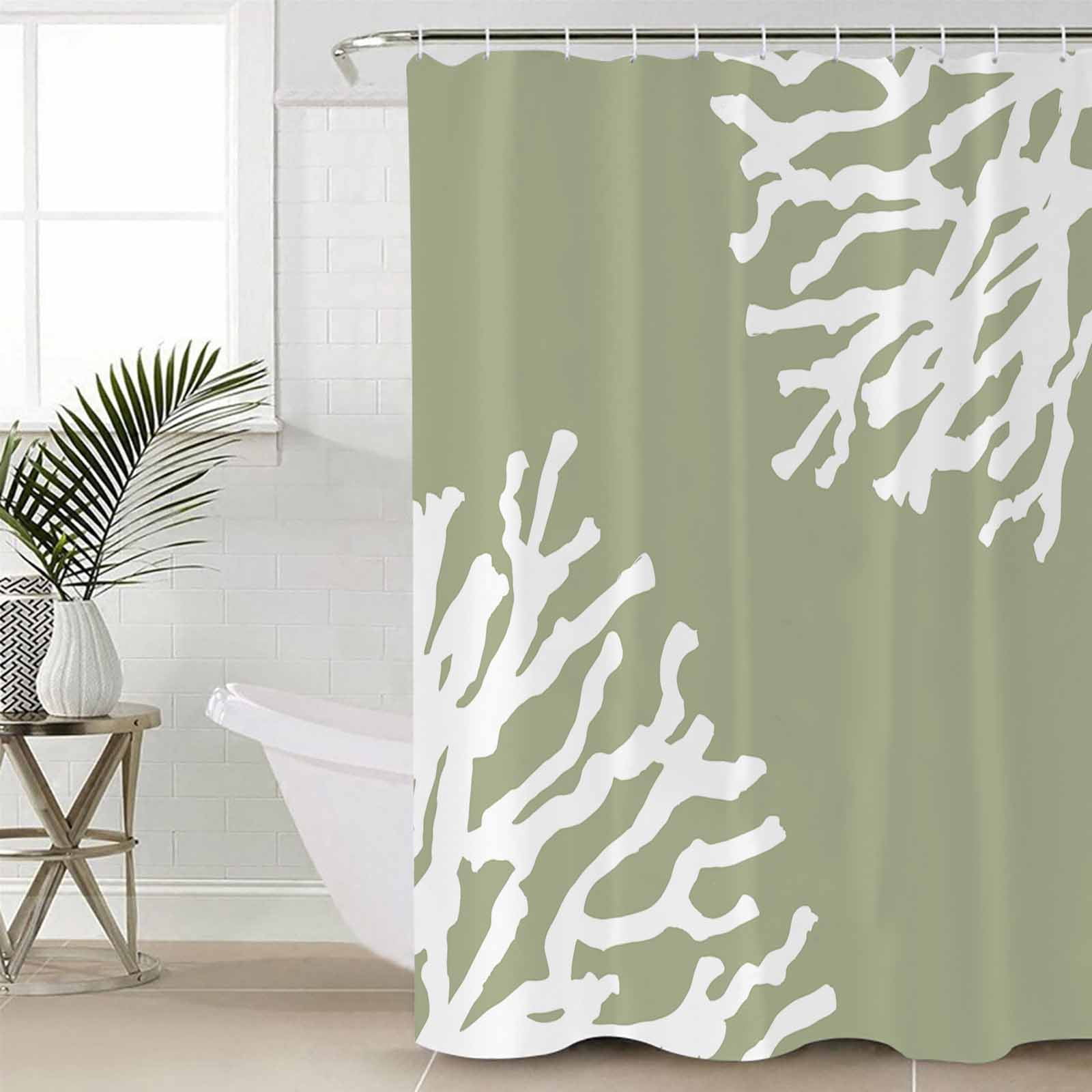 Coral Sage Green Bathroom Curtain 72 Inch Shower Curtain with Hooks ...