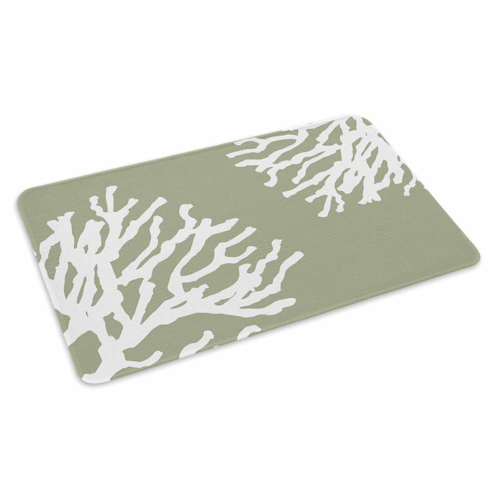 Coral Sage Green Doormat Outdoor Entrance 24"x36", Coastal White Ocean ...