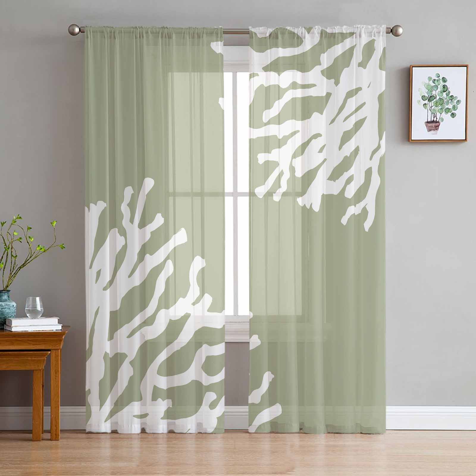 Coral Sage Green Semi Sheer Curtains 72 Inch Length 2 Panels Set ...