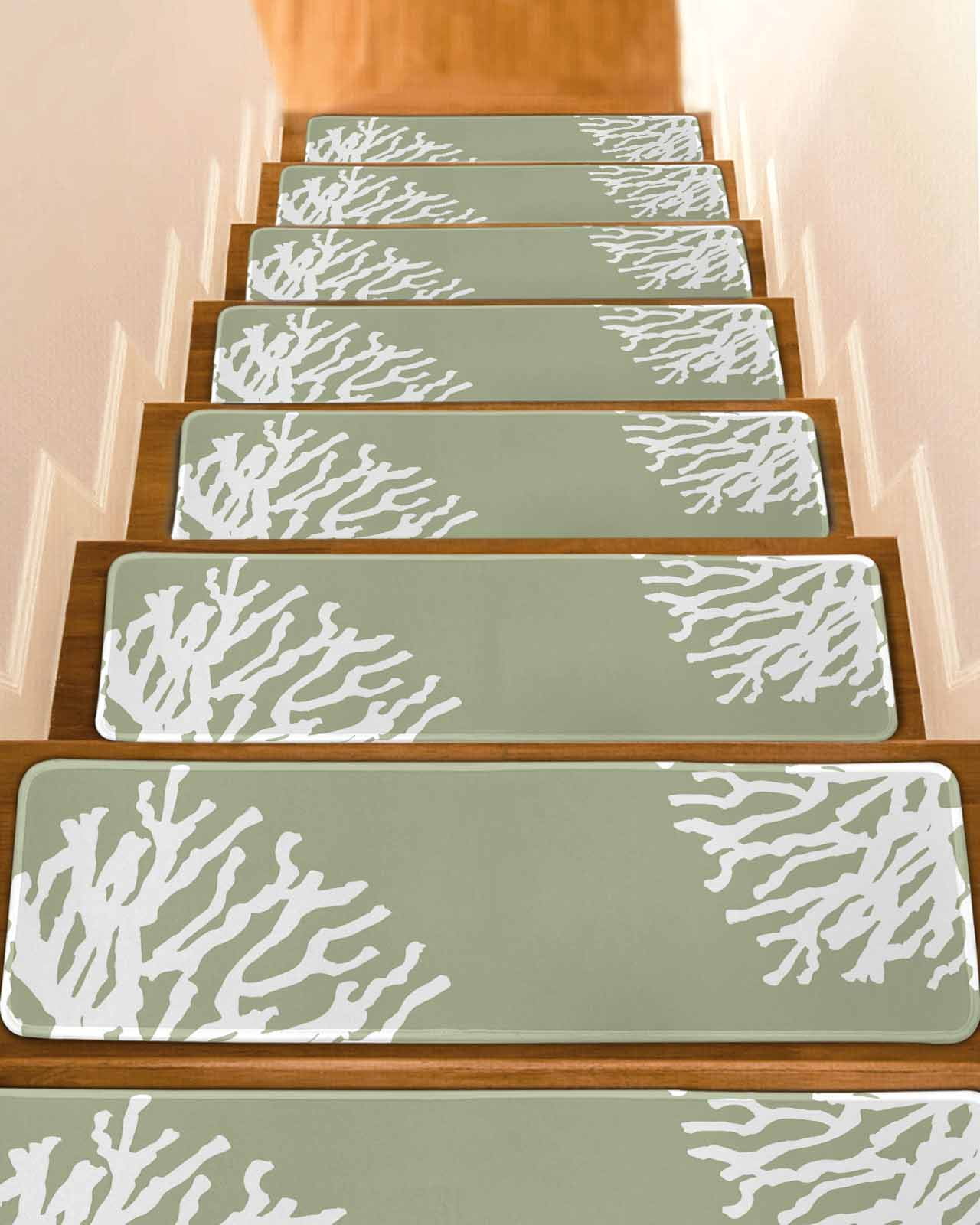 Coral Sage Green Stair Treads for Wooden Steps Indoor Runner Rug Carpet ...