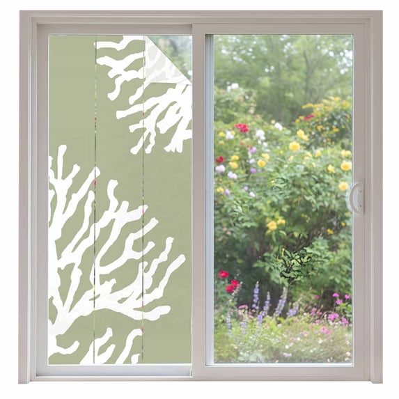 Coral Sage Green Window Privacy Film, Coastal White Ocean Marine ...