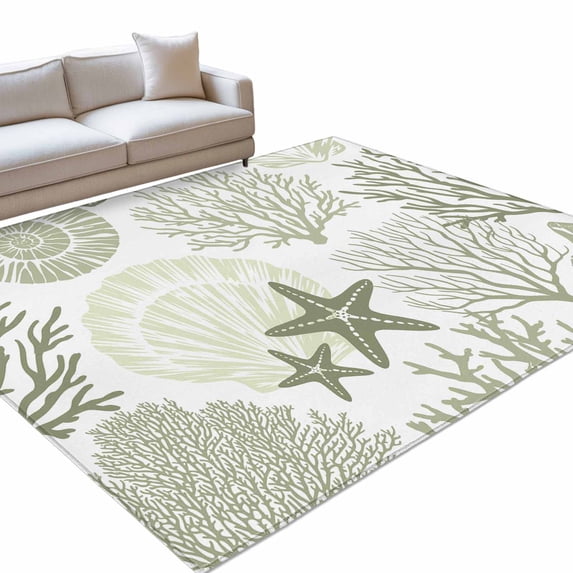 Coral Sea Snail Starfish Area Rugs 3x5ft Green White Costal Pattern ...