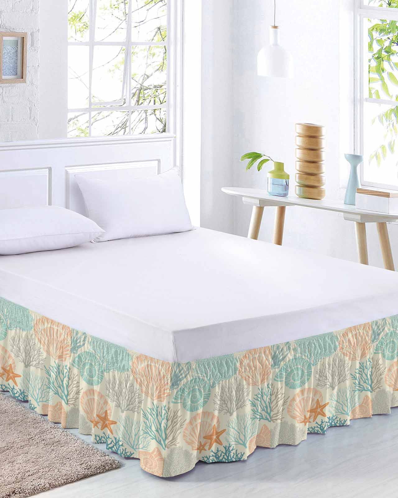 Coral Sea Snail Starfish Bed Skirt Queen Size 18 Inch Drop, Green ...