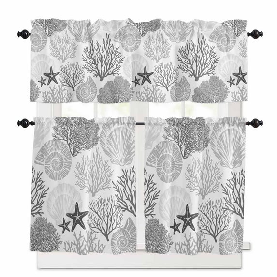 Coral Sea Snail Starfish Kitchen Curtains Valance and Tier Set Grey ...