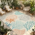 Coral Sea Snail Starfish Outdoor Rug, Green Orange Costal Pattern Non ...