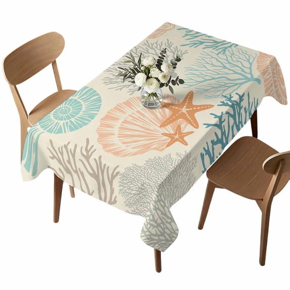 Coral Sea Snail Starfish Rectangle Tablecloth Green Orange Costal ...