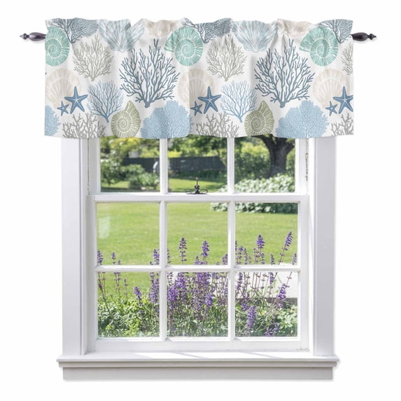 Coral Sea Snail Starfish Valances for Windows, Green Blue Costal ...
