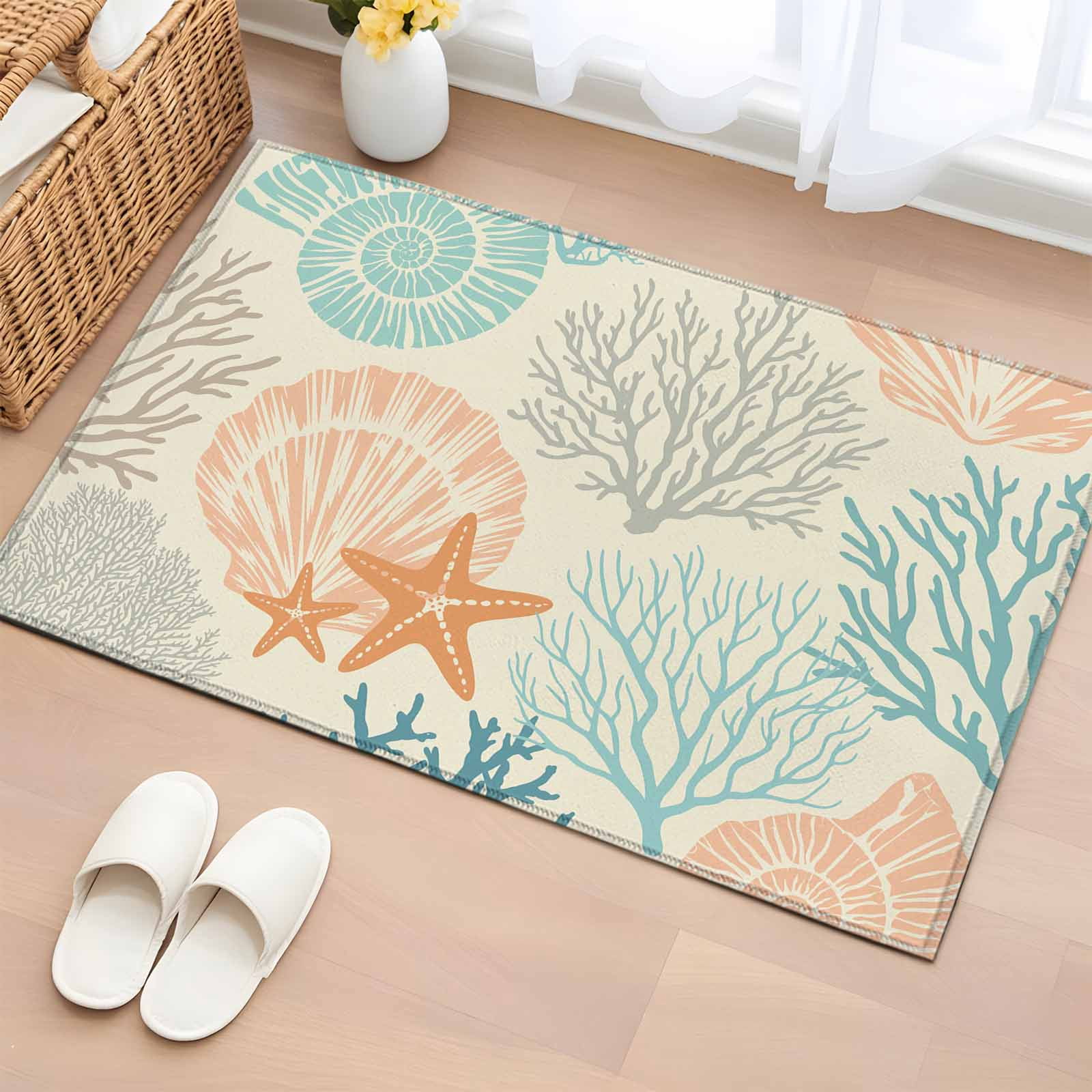 Coral Sea Snail Starfish Washable Small Entryway Area Rugs 2'x3', Green ...
