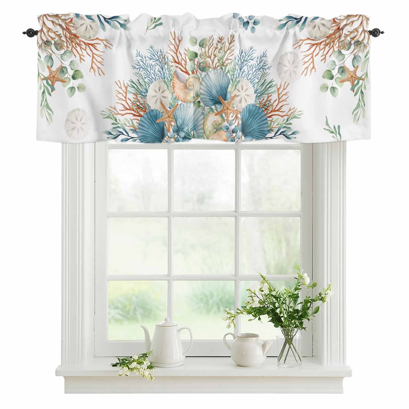 Coral Seagrass Valances for Windows, Rod Pocket Kitchen Valance ...