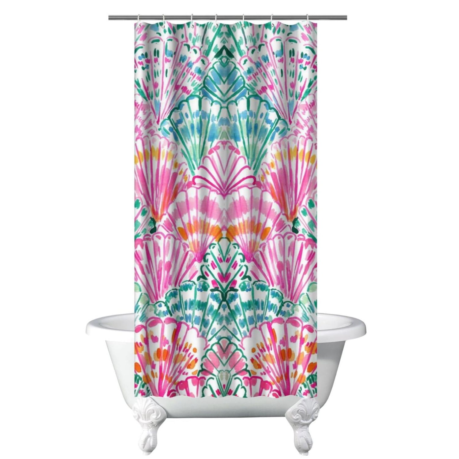 Coral Seashell Shower Curtain with Nautical Beach Tropical Starfish ...