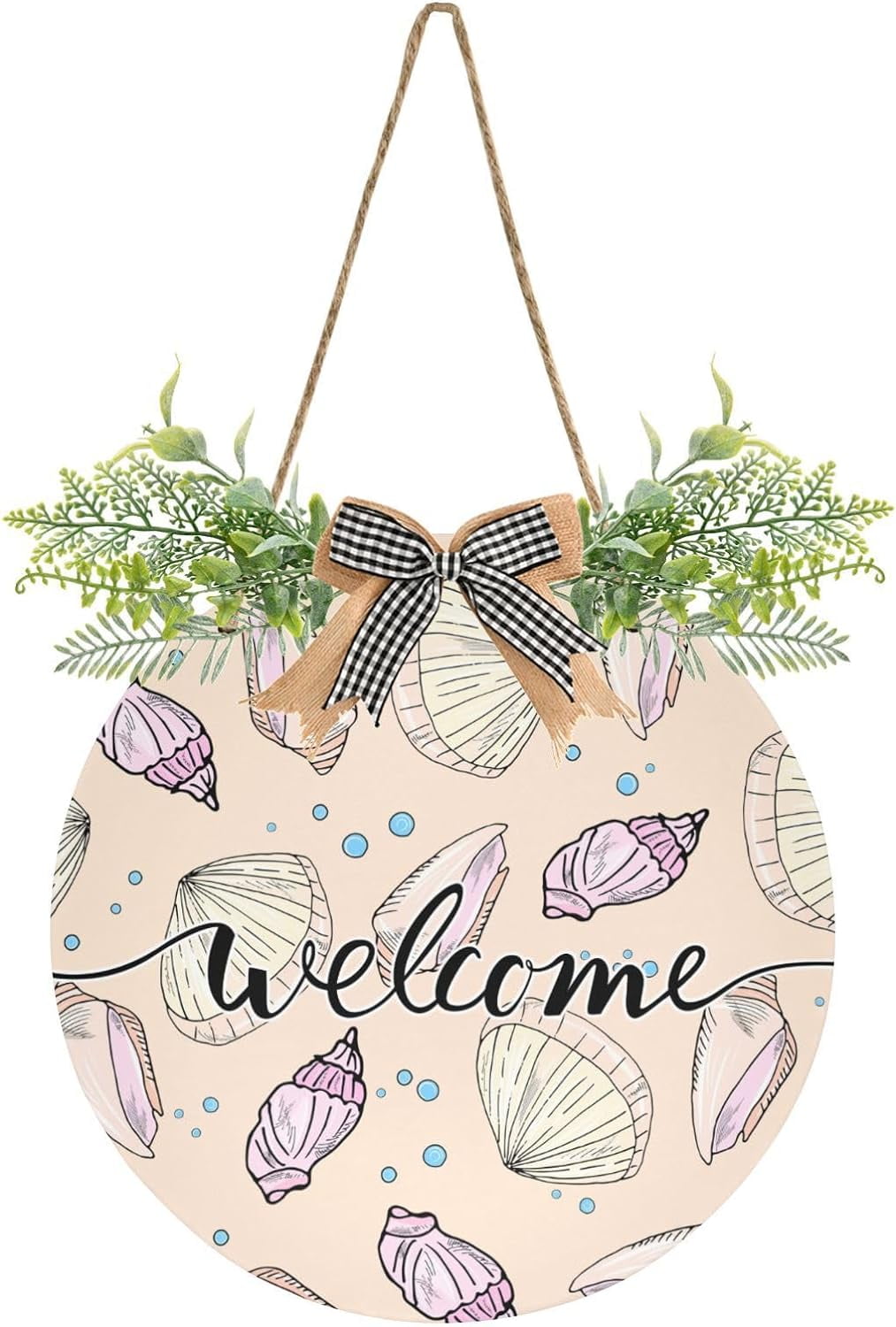 Coral Seashell Welcome Sign Farmhouse Front Porch Door Hanging Welcome ...